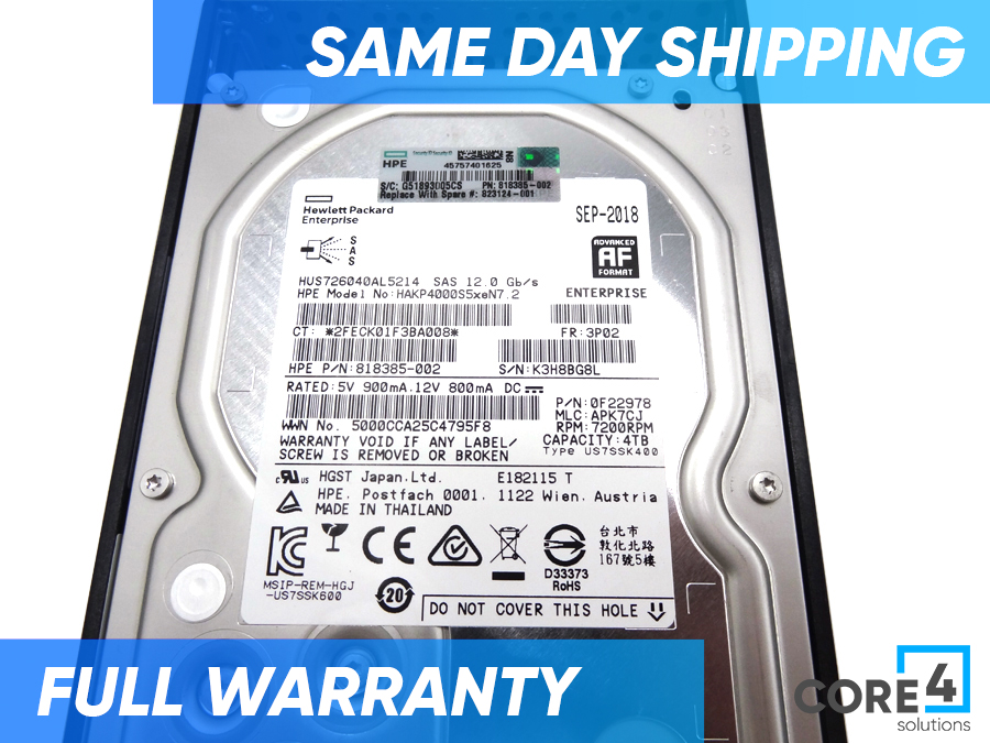 HP 823124-001 HP 4TB 7.2K LFF 3PAR HARD DRIVE - SMART IT Hardware and ...